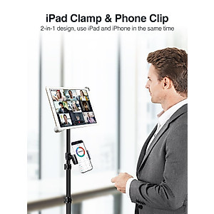 elitehood iPad Tripod Stand, Aluminum Alloy iPad Stand, 360 Rotation Adjustable Height iPad Stand Holder for Floor, Universal Compatible with iPad Mini, iPad Air, iPad and All 7.9-11 Inch Tablet