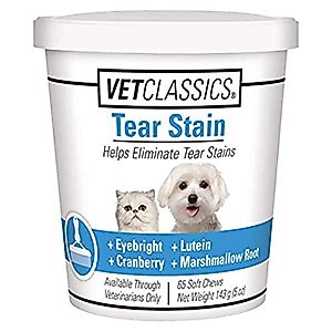 Vet Classics Tear Stain Supplements for Dogs, Cats – Helps to Prevent and Eliminate Tear Stains for Dog, Cat Breeds – Pet Supplement, Pet Immune Support – 65 Soft Chews