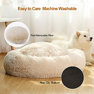 JMHUND Donut Dog Beds for Medium Dogs,Washable Large Dog Bed Calming Cuddler,Fluffy Round Pet Bed,Faux Fur Small Cat Bed.