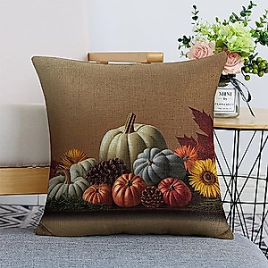 JOJOART Colourful Pumpkins Throw Pillow Covers 18×18 Pillowcases Set of 2 Thanksgiving Linen Decorative Square Pillow Case Cushion Covers Standard Size for Sofa Couch Outdoor Bed Pillow Protectors