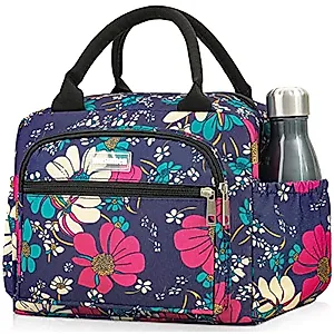 musumen Retro Print Lunch Bag for Women and Teenage Girls - Triple Insulated, Leak-Proof and Waterproof with Multiple Pockets - Fits Most Lunch Boxes and Holds One or Two Meals