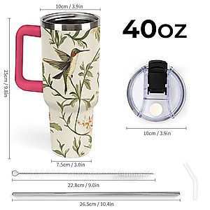 Hummingbirds Flowers 40 Oz Stainless Steel Cup Travel Tumbler with Handle and Straw Lightweight Coffee Mug for Home Office