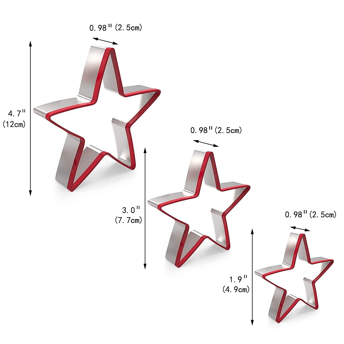 Star Cookie Cutters Set of 3, Stainless Steel Star Shape Cutters for Sandwich Biscuit Fondant Cake Cheese