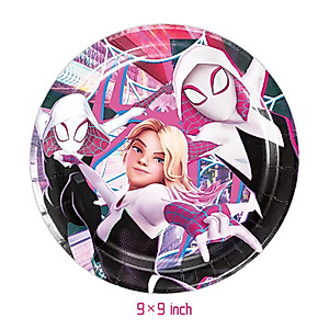 Spider-Gwen Party Supplies Tableware Cover Plates And Napkins Tablecloth Birthday Party Table Decoration Across the Spider Verse For 10 Guests Treat