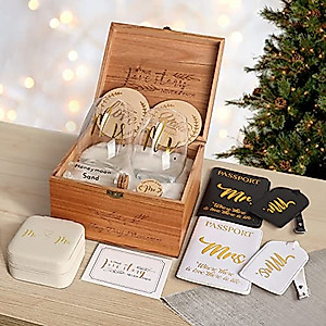 Frerdui Wedding Gifts for Bride and Groom, Mr Mrs Honeymoon Gift Set for Newlyweds Couple, Wine Beer Glasses with Wooden Box, for Travel, Anniversary, Just Married, Bridal Shower, Bride To Be