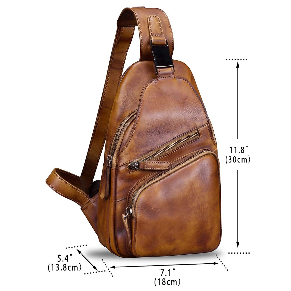 Genuine Leather Sling Bag Chest Shoulder Hiking Backpack Vintage Handmade Crossbody Daypack (Brown)