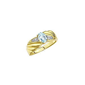 Rylos Simply Elegant Beautiful Aquamarine & Diamond Ring - March Birthstone* Size 8