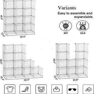 C&AHOME Wire Cube Storage, 12-Cube Storage Organizer Metal, C Grids Storage Bins Shelving, Modular Bookshelf Shelf, Closet Cabinet Ideal for Bedroom, Office 36.6”L x 12.4”W 48.4”H White