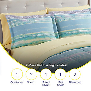 Sweet Home Collection 7 Piece Comforter Set Bag Solid Color All Season Soft Down Alternative Blanket & Luxurious Microfiber Bed Sheets, Sorento, Queen