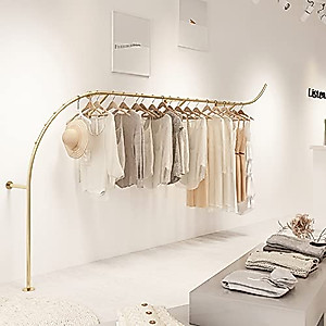 Household Products Wall Mount Clothing Rack Garment Rack,Modern Wall Decoration Curved Storage Rod,Metal Garment Rack for Clothes Retail Display Stand, Gold, 250cm
