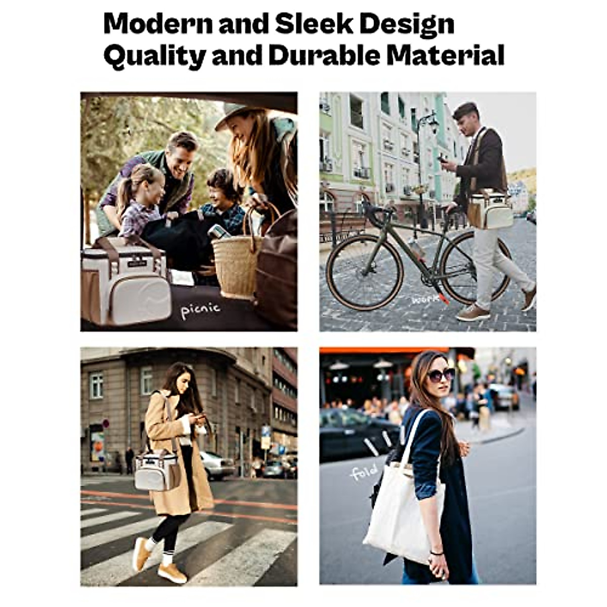 SUNNY BIRD 12L Large Insulated Lunch Bag, Leakproof and Foldable Lunch Cooler Box for Women Adult and Men, Fits 18 Cans (Ivory White 01)