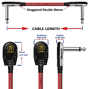 Audioblast - 6 Units - 6 Inch - HQ-1 (Red) - Ultra Flexible - Dual Shielded (100%) - Instrument Effects Pedal Patch Cable w/ ¼ inch (6.35mm) Low-Profile, R/A Pancake TS Plugs & Dual Staggered Boots