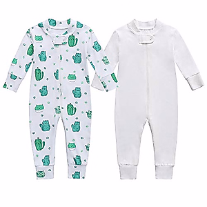 Owlivia Baby Rayon Made from Bamboo Footless Pajamas, Boys and Girls 2 Pack Zip up Sleep and Play, Long-Sleeve Coveralls(18-24 Months, Cactus & Off White)