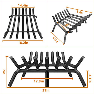Mr IRONSTONE Fireplace Grate 21 inch Solid Steel Heavy Duty Fireplace Log Grates 3/4" Bar Grates Outdoor/Indoor Wrought Iron Burning Rack Holder