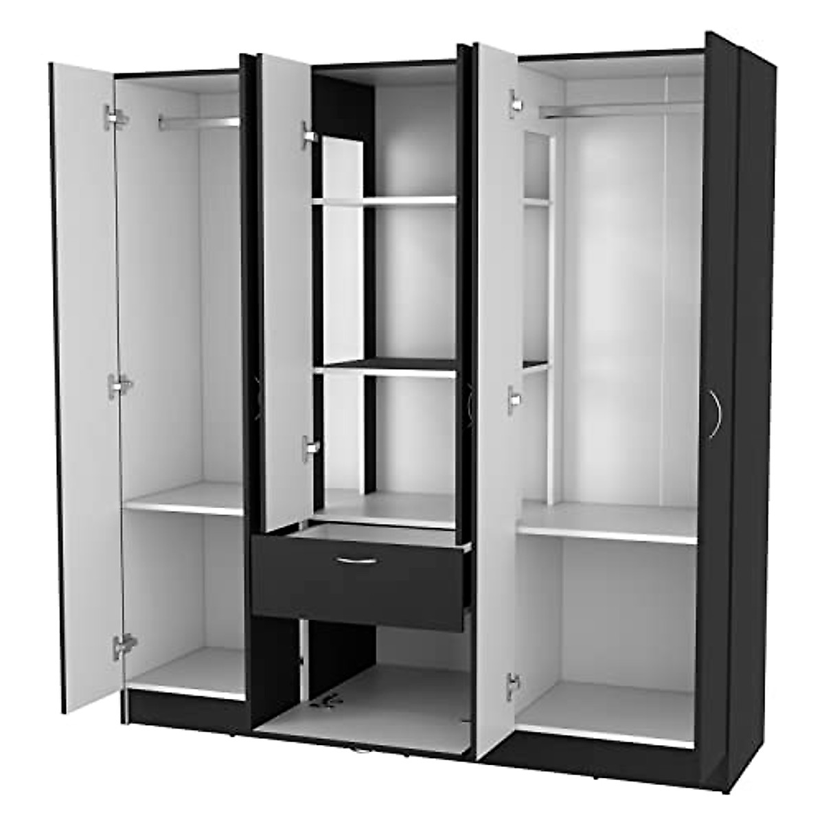 FM FURNITURE Guajira Six Door Armoire, Three Cabinets, Hidden Drawer Shoes,Black/White for Bedroom