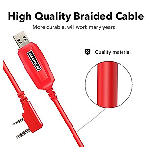 BAOFENG Programming Cable UV-5R/5RA/5R Plus/5RE, UV3R Plus, BF-888S, 5R EX, 5RX3, GA-2S, UV-82 (39 inch Mirkit Red, Version 2022, This one Works!)