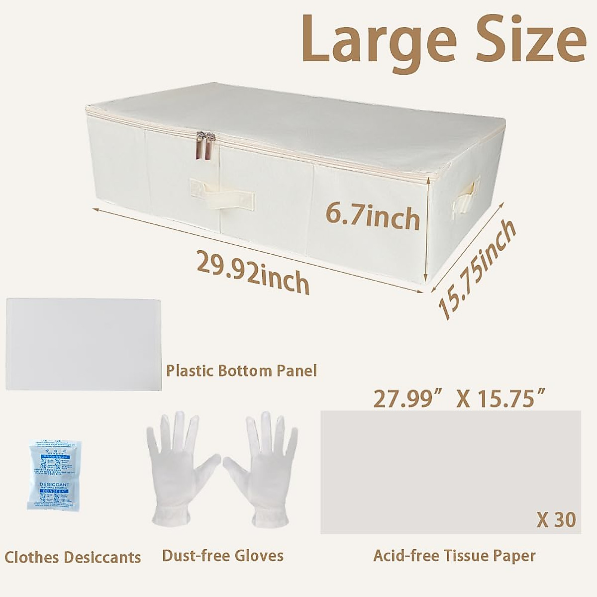 Phaicoilo Large Wedding Dress Storage Box - Beige Preservation Box with 30Pcs Acid-free Tissue Paper
