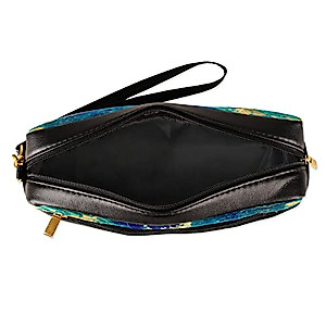 TropicalLife Turquoise Marbling Texture Golden Pencil Case, Portable Pu Leather Pencil Pen Case Pouch Bag with Zipper for Travel, School, Cosmetic Bag