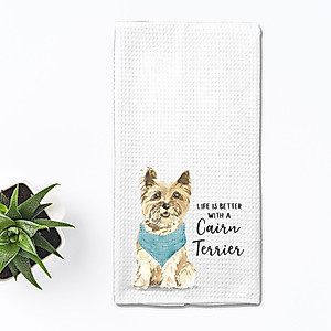 Watercolor Life is Better with a Cairn Terrier Microfiber Kitchen Tea Bar Towel Gift for Animal Dog Lover