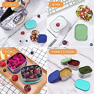 Tanjiae Stainless Steel Snack Containers for Kids | Easy Open Leak Proof Small Food Containers with Silicone Lids - Perfect Metal Toddler Lunch Box for Daycare and School (8oz)