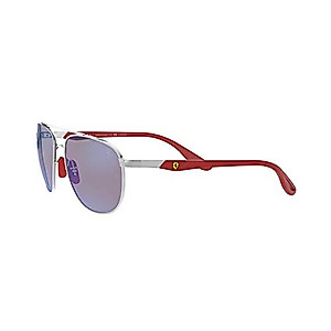 Ray-Ban RB3659M Scuderia Ferrari Collection Square Sunglasses, Silver/Chromance Polarized Grey Mirrored Blue, 57 mm