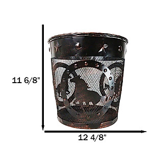 Ebros Rustic Western Galloping Horses with Raised Studs Stars and Braided Metal Rope Trim Wire Waste Basket Bin 12.75" Wide Home and Bathroom Accent Country Farmhouse Cowboy Decorative Trash Can