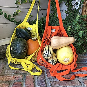 Simple Ecology Organic Cotton Heavy Duty Double Handle String Bag; Set of 4 Neutral Pastels (Lavender, Pink, Natural, Black)