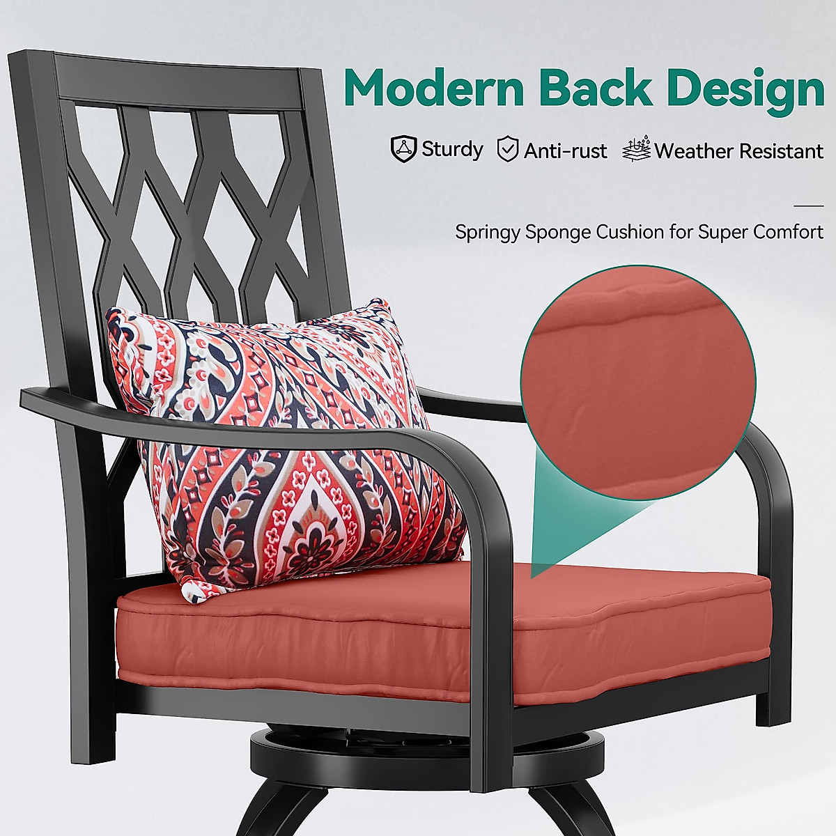 YITAHOME Metal Outdoor Bar Stools Set of 2, Heavy Duty Patio Bar Stools w/Max Bearing 352 Lbs, E-Coated Outdoor Swivel Bar Stools w/Cushion & Pillow for All Weather Patio Deck Poolside, Black