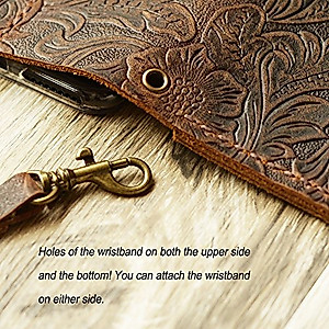 Leather iPhone XR wallet Case Handmade Wristlet iPhone XR Cover Tooled Flower Brown - 408H-6