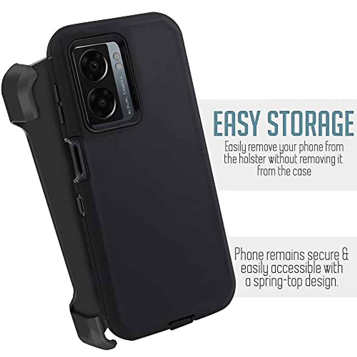 Customerfirst Compatible for OnePlus Nord N300 5G with Built in Screen Protector Kickstand Rugged Shockproof Dust/Drop Proof Holster Phone Case Cover (Black)