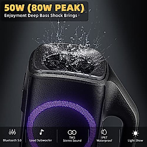 Bluetooth Speakers, YIER 80w (Peak) Portable Wireless Speaker with Lights, Stereo Loud Sound, IP67 Waterproof, Deep Bass Outdoor Speakers Bluetooth 5.0 Dual Pairing for Home Party Beach Camping, Gifts