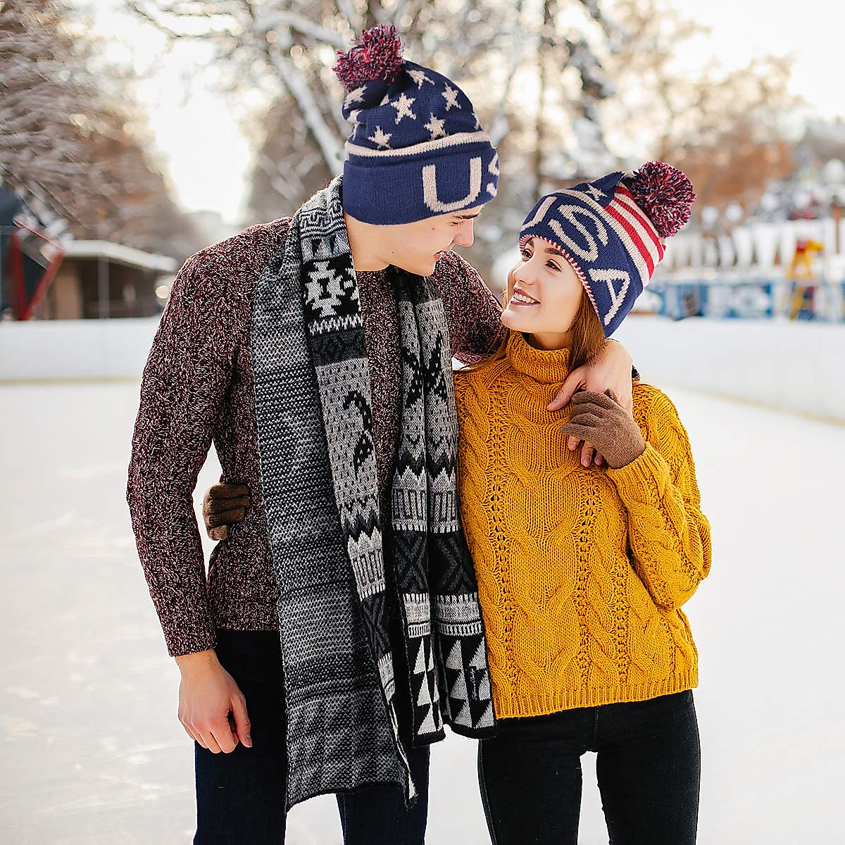 Selini Winter Hat - Knit, Cuffed Beanie with Pom Pom, USA Flag Design, Warm Fun for Cold Days, Small-Medium