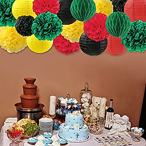 Black History Month Decorations Black History Month Celebration Decorations Black Red Green Yellow Tissue Pom Poms Lanterns Honeycomb Balls African American Juneteenth Decorations by HappyField