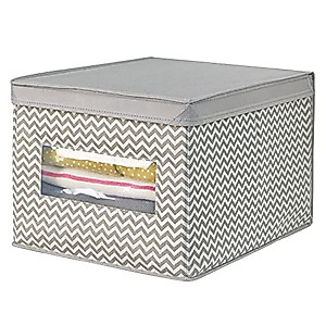 MetroDecor mDesign Fabric Closet Storage Organizer Box with Lid for Clothing, Shoes, Handbags, Jeans - Large, Taupe/Natural