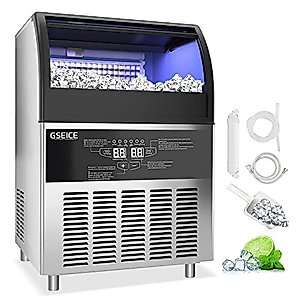 GSEICE Commercial Ice Maker Machine, 200lbs/24H Ice Machine with 80lbs Storage Ice Bin, Stainless Steel Big Storge Ice Maker Ideal for Home Coffee Shop Bars and Restaurant
