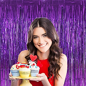 Purple Backdrop Curtains for Party Supplies - 6.5x6.5 ft, Pack of 2 | LILF Foil Fringe Curtain Streamers Tinsel Backdrop for Birthday Bachelorette Party Decorations Photo Booth Props