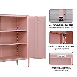 LINGZOE 2 Door Pink Metal Locker Storage Accent cabinets with Doors and Shelves, Steel Cupboard lockers for Kids Bedroom