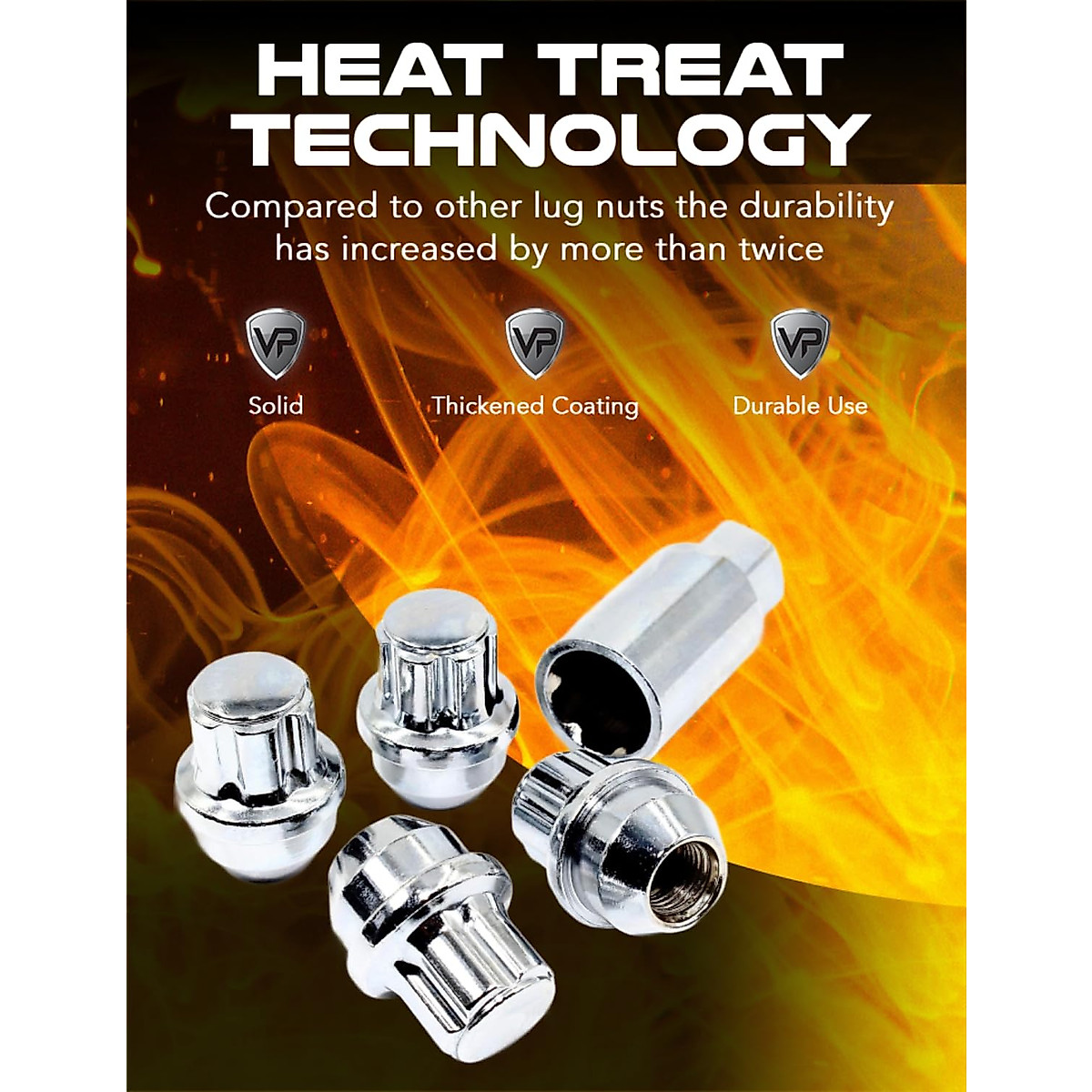 Set of 4 Veritek 14x1.5mm 1.6 Inch 22mm Hex Chrome Large Acorn Conical Seat Wheel Locks for Tesla Factory Wheels