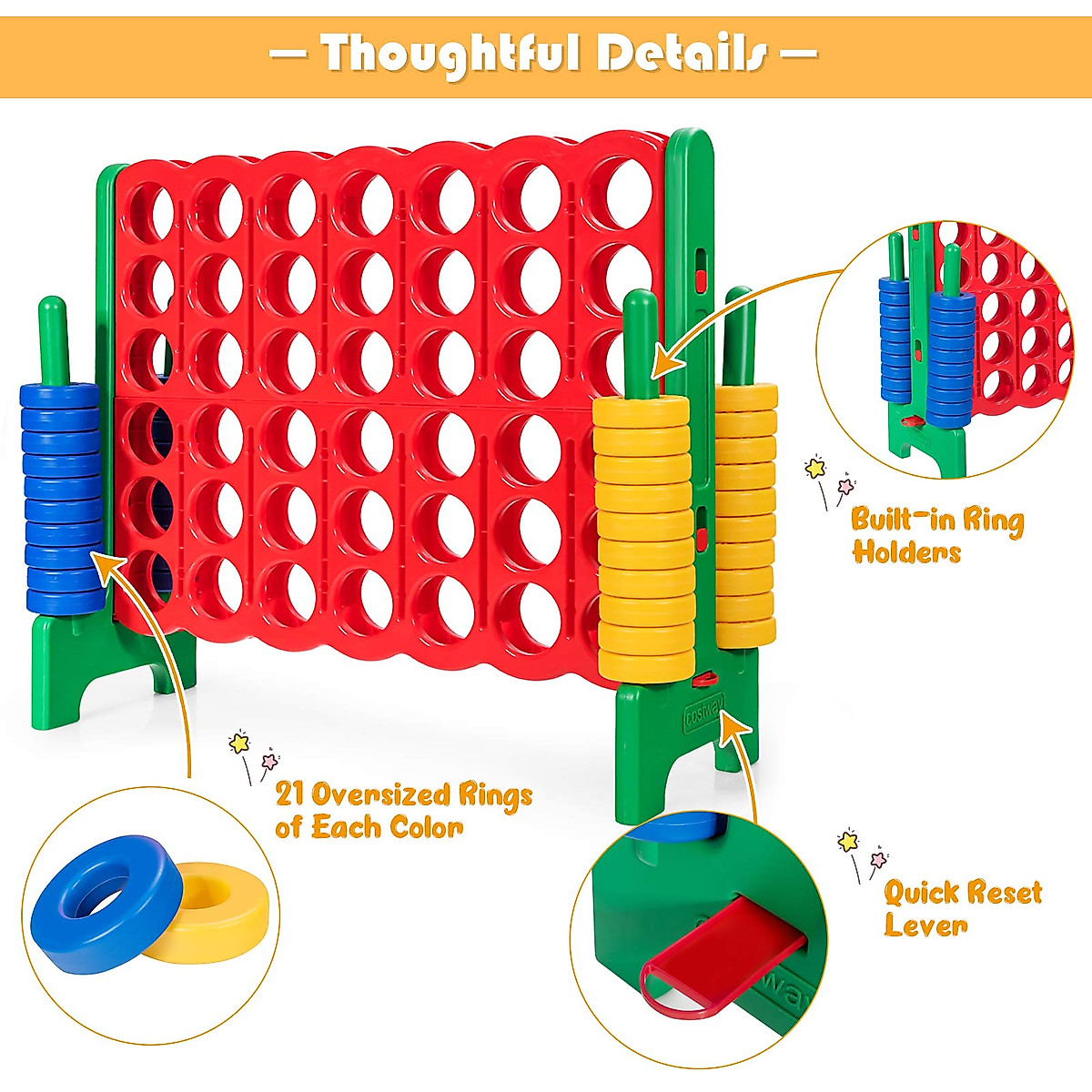 ARLIME Giant 4 in a Row Connect Game, 47'' Jumbo 4-to-Score Toy Set W/Quick-Release Lever, Build-in Ring, Jumbo Sized for Kids & Adults, Oversized Floor Activity for Indoor & Outdoor Play