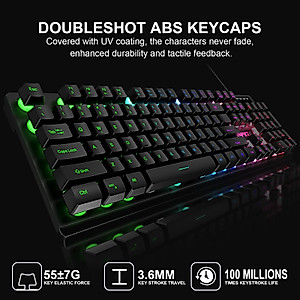 NPET S22 Wired Gaming Keyboard Mouse Combo, LED Backlit Quiet Ergonomic Mechanical Feeling Keyboard, Backlit Gaming Mouse 6400 DPI, for Desktop, Computer, PC, Black…