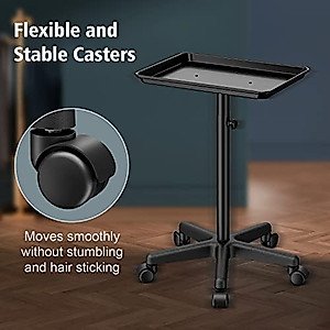 Salon Tray Cart, Premium Aluminum Rolling Trolley Cart with Wheels & Adjustable Height, W/Accessory Caddy Aluminum Mobile Utility Trolley Tool Holder