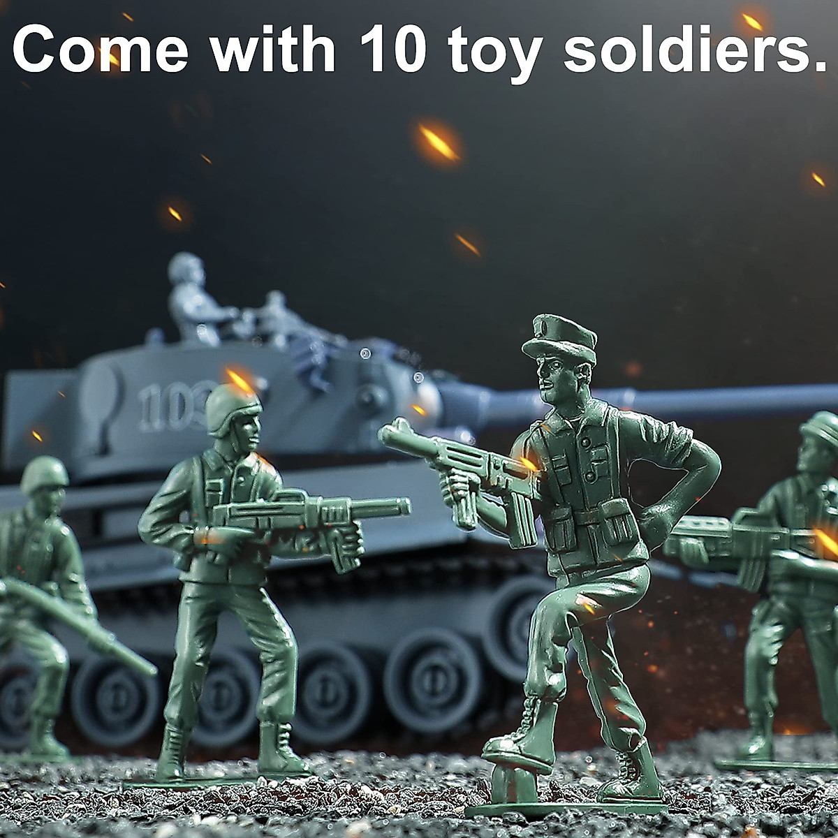 Remote Control Tank, RC WW2 German Tiger Army Tank Toy, 2.4Ghz 9-Channel RC Military Vehicles with Rotating Turret and Sounds, Best for 6 7 8 9 Boys Kids Xmas Military Toys