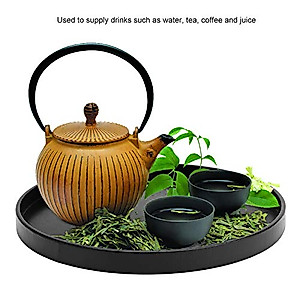 Wooden Serving Tray, Black Round Anti-Slip Tea Table Tray for Home Shop Office Bar(30cm)