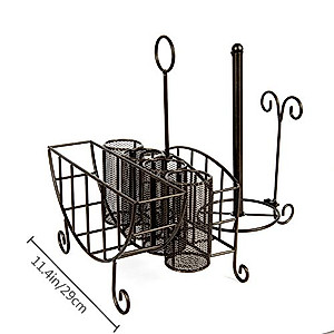VANRA Metal Rack Flatware Caddy Buffet Caddy Organizer for Silverware, Plates, Utensils, Flatware, Napkins, Cutlery with Paper Towel Holder, Loop Handle
