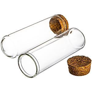 Frcctre 48 Pack 50ml Glass Test Tubes with Cork Stoppers, 30x100mm Clear Round Bottom Glass Test Tubes for Scientific Experiments, Bath Salt and Candy Storage, Plant Propagation Container