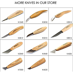 Stryi Detail Carving Knife 0.8 Inch Blade, Wood Carving Oblique Knife for Geometric Decorative Cut Patterns Knife High Carbon Steel K4520