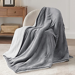 BEDSURE Sherpa Fleece Throw Blanket Twin Size for Couch - Thick and Warm Blankets for Winter, Soft and Fuzzy Twin Blanket for Bed, Grey, 60x80 Inches