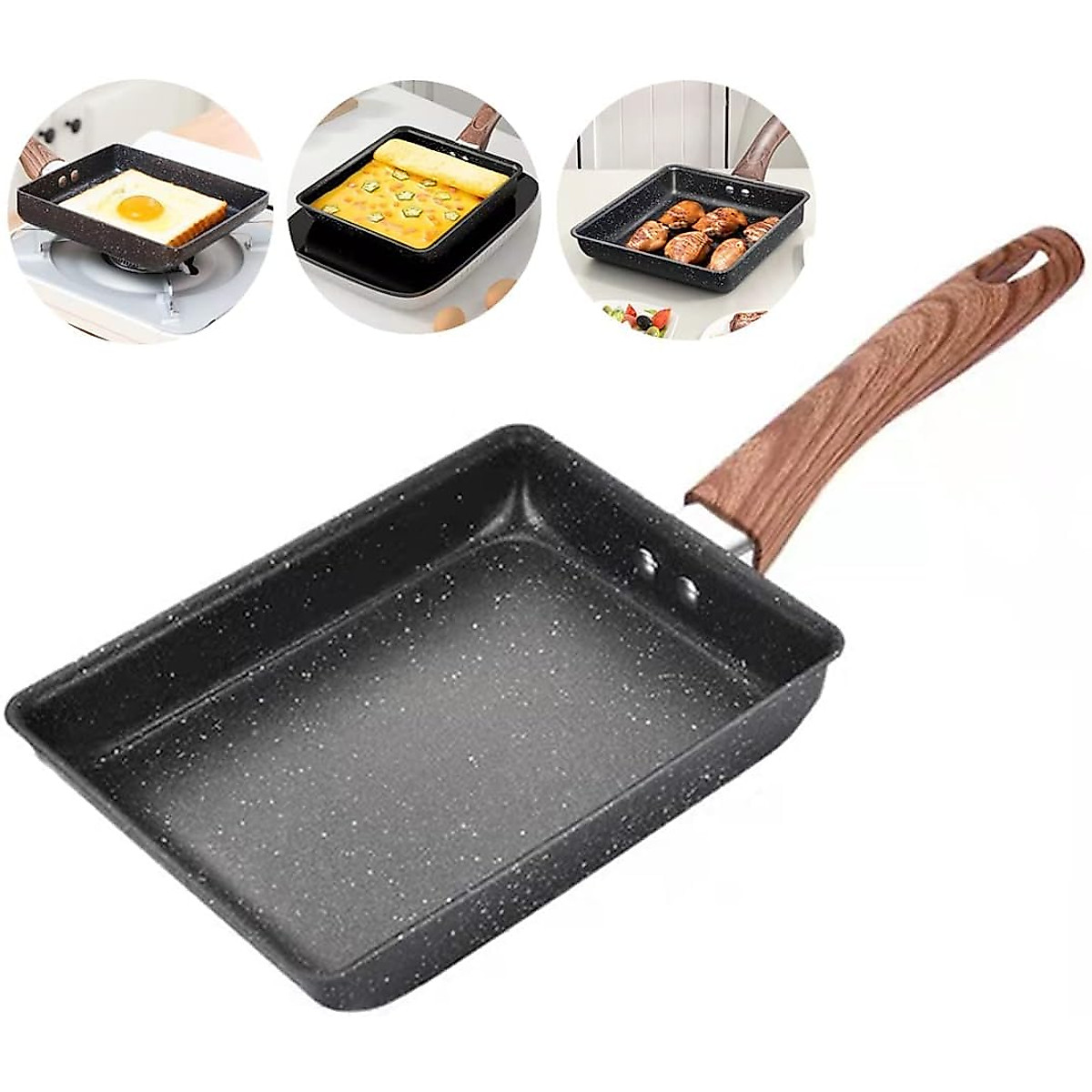 KALTEK Tamagoyaki Pan with accessories, Includes serving plate, oil brush, spatula and chopsticks, Japanese Cookware, Egg Pan, Rectangle Frying Pan, Omelette Maker Nonstick, Omelet Pan, 7" x 5" Black