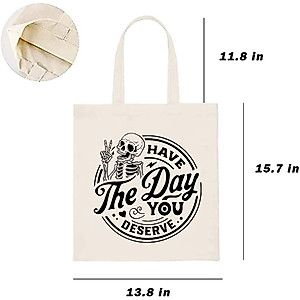 Kimoli Funny Skeleton Canvas Tote Bag for Women, Reusable Grocery Bag with Inner Pocket, Cute Tote Bag Aesthetic for Gifts, Shopping & Beach