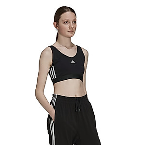adidas Women's Essentials 3-Stripes Crop Top with Removable Pads, Black/White, Large